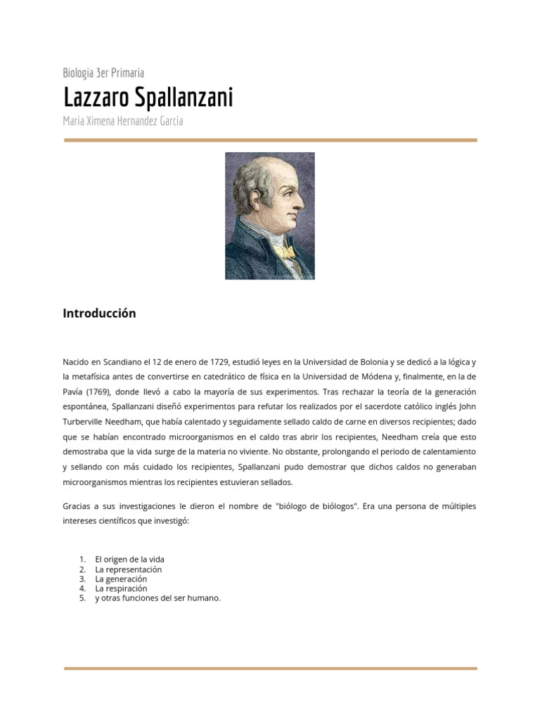 Biografía y aportes de Lazzaro Spallanzani | PDF
