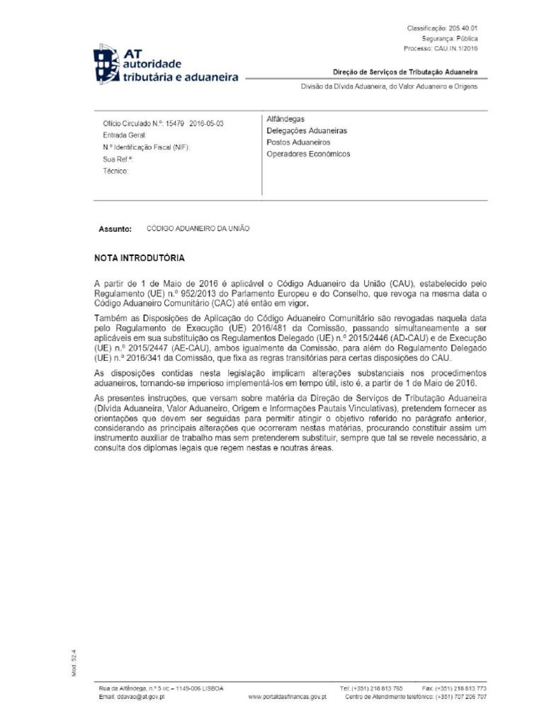 Ofício Circulado N.º 15479 - 2016 | PDF