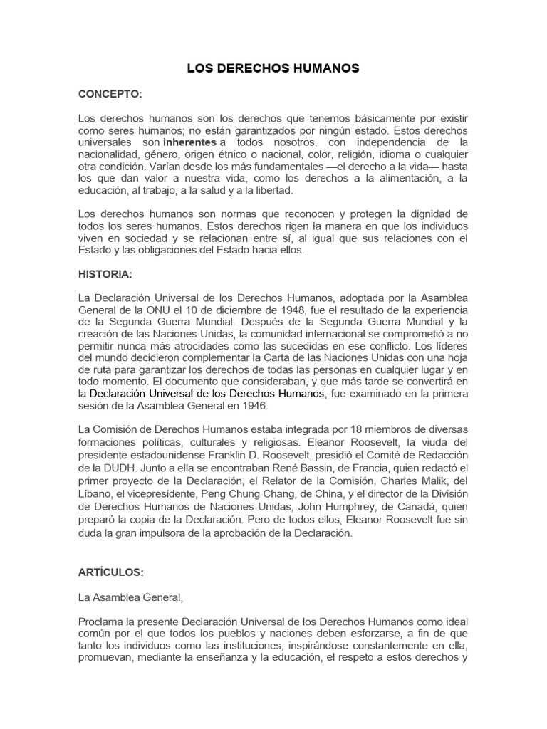 Derechos Humanos: Concepto y Artículos | PDF | Derechos humanos ...