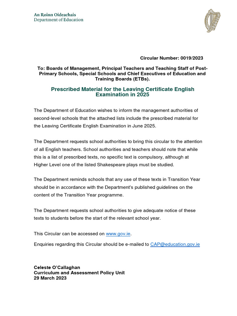 2025 Leaving Cert English Poets List | PDF