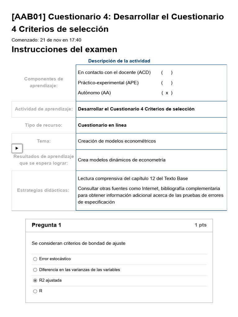 Examen - (AAB01) Cuestionario 4 - Desarrollar El Cuestionario 4 ...