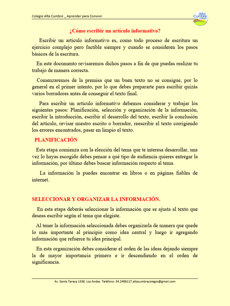 Cómo Escribir Un Artículo Informativo 6° | PDF | Información | Autor