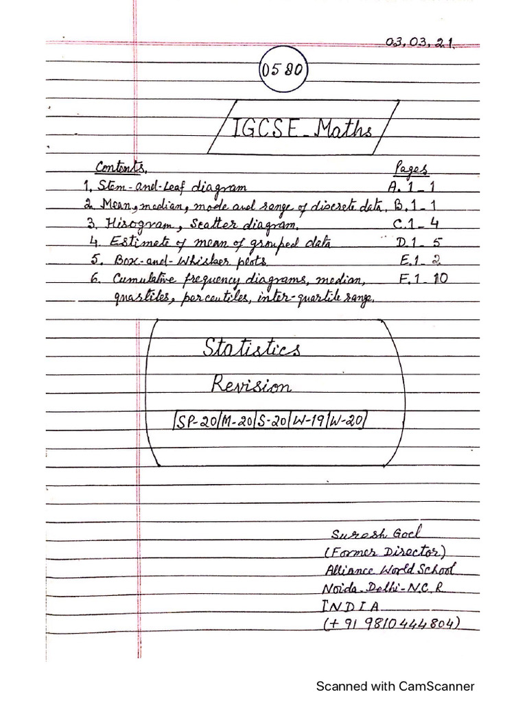 Ig 0580 Statistics Revision | PDF