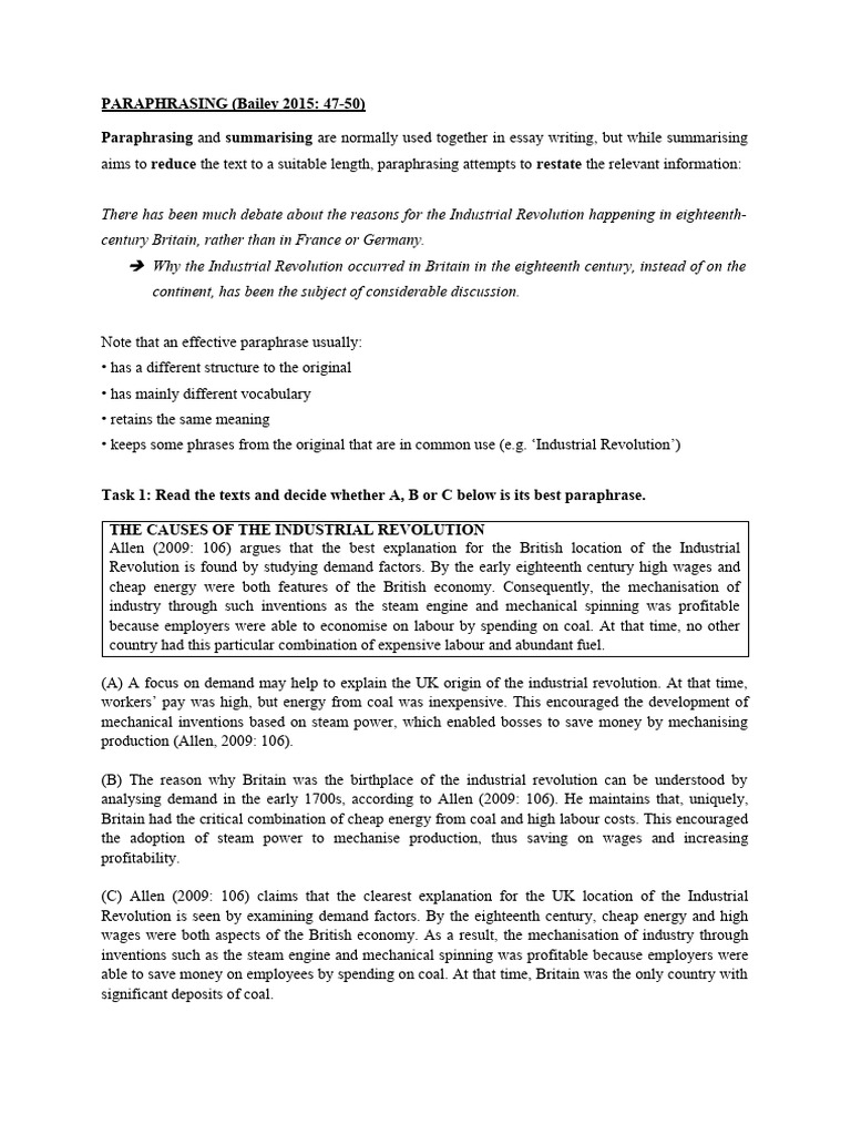 Handout 6 Paraphrasing | PDF | Industrial Revolution | Mechanization