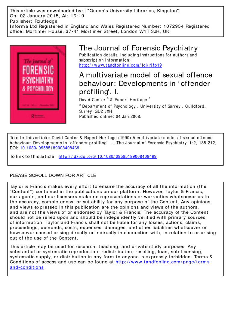 A Multivariate Model of Sexual Offence Behaviour - Developments in ...