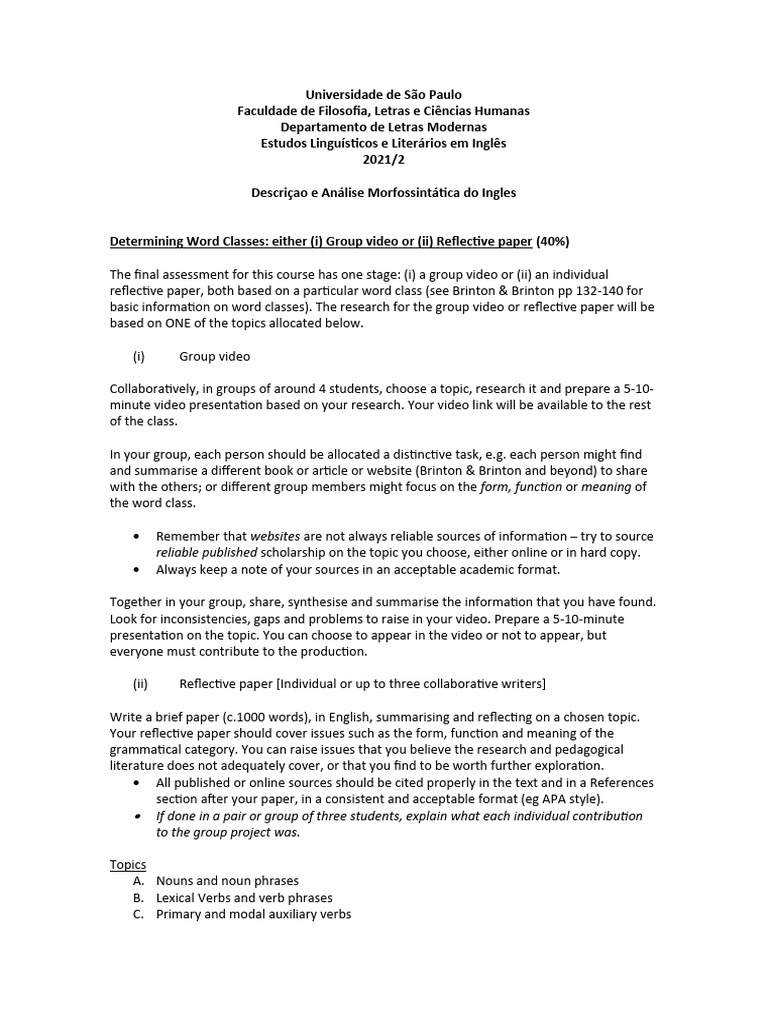 Final Assessment Rubric 2021 | PDF | Verb | Phrase
