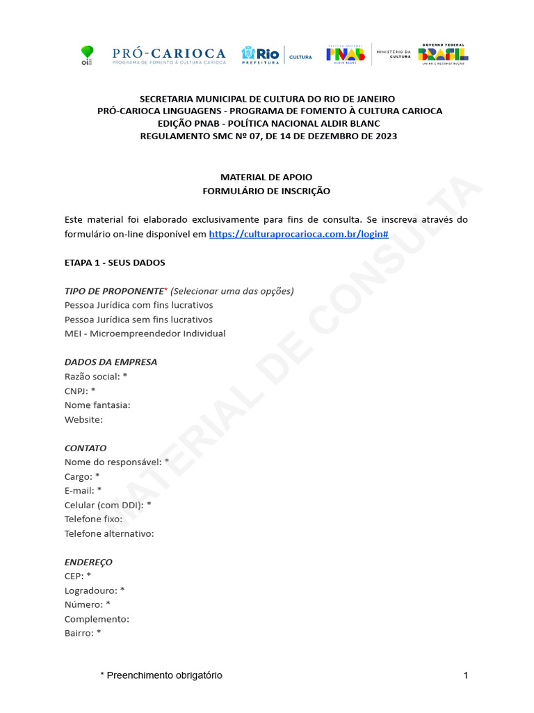 PRÓ-CARIOCA - Linguagens - Espelho Do Formulário de Inscrição PESSOA ...