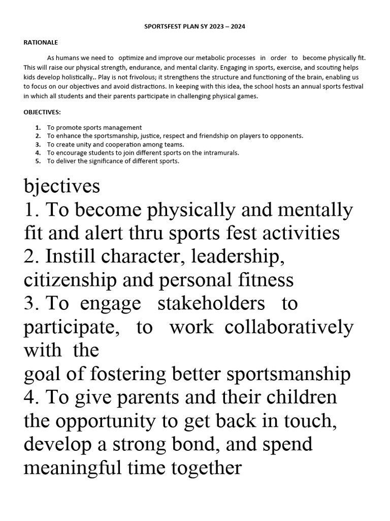 Sportsfest Plan Sy 2023 | PDF | Sports | Physical Fitness