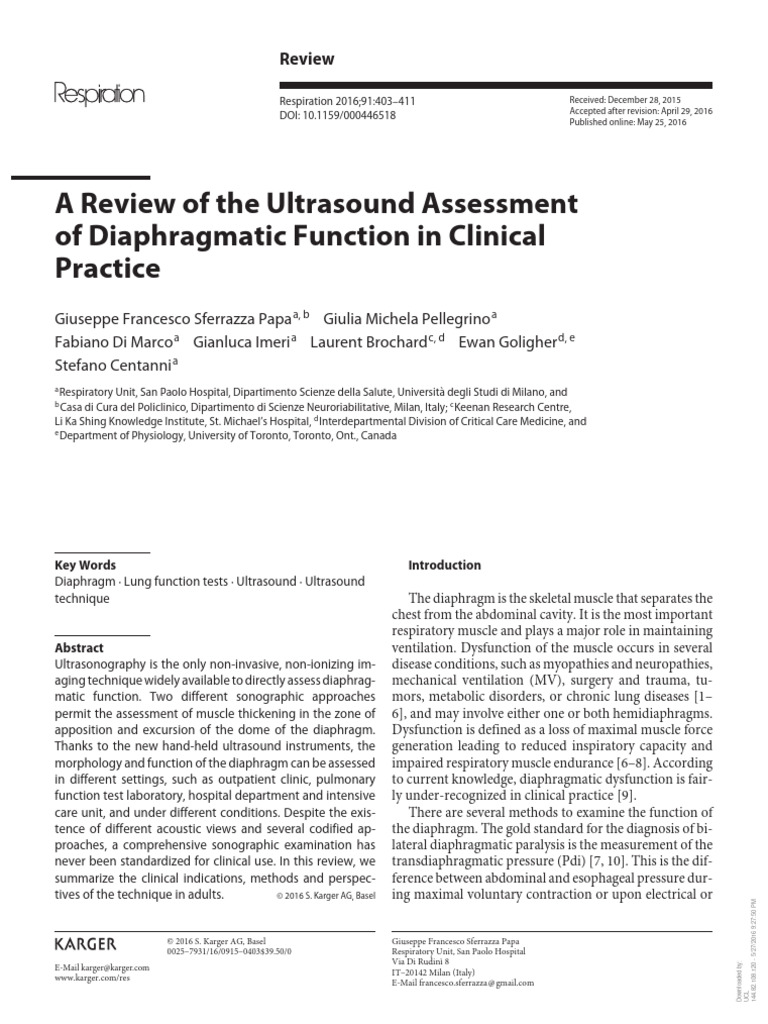 A Review of The Ultrasound Assessment of Diaphragmatic Function in Clinical Practice | PDF ...