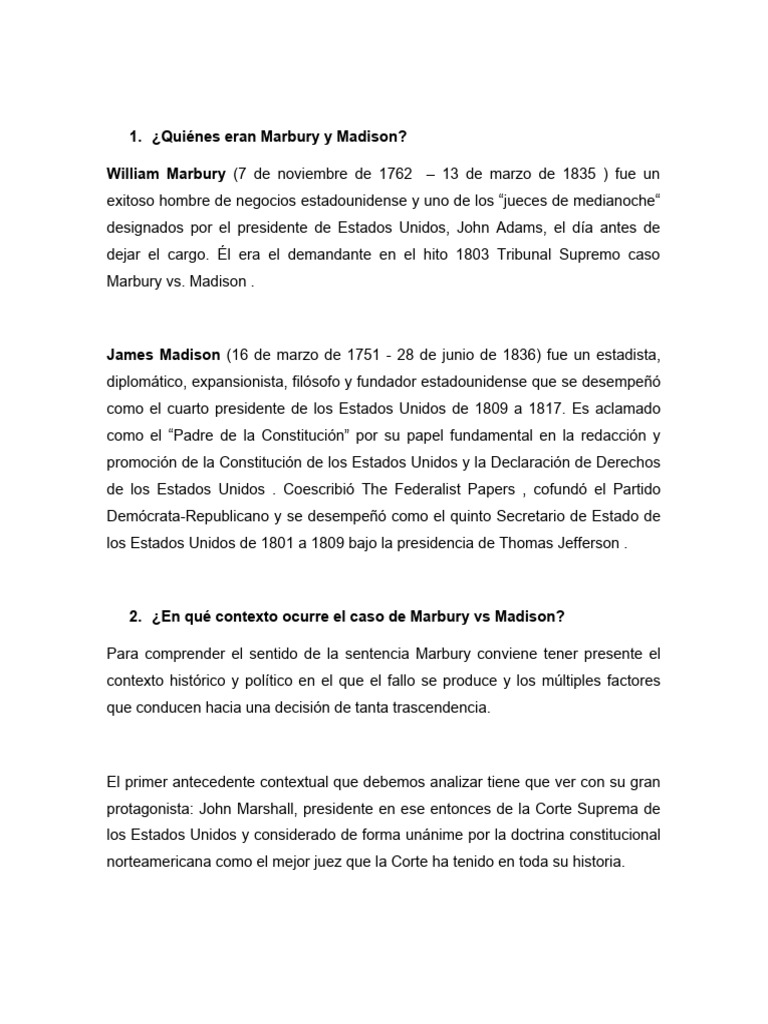 Marbury Vs Madison | PDF | John Marshall | Thomas Jefferson