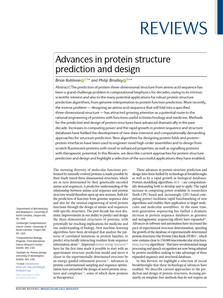 Reviews: Advances in Protein Structure Prediction and Design | PDF | Protein Structure | Proteins