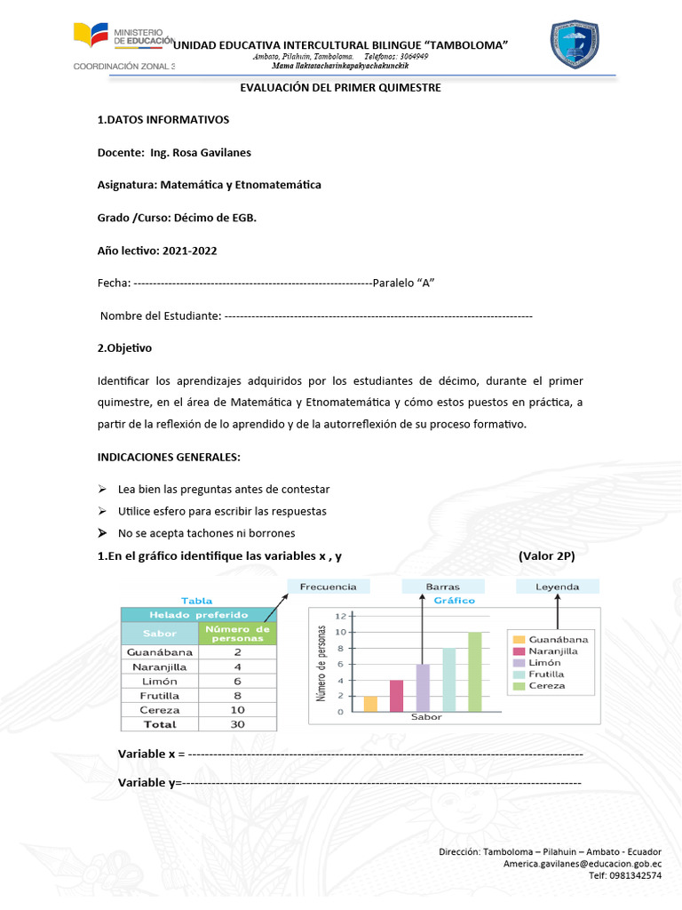 MATE - EVALUACION-PRIMER QUIMER QUIMESTRE - DECIMO - 22-23 ...