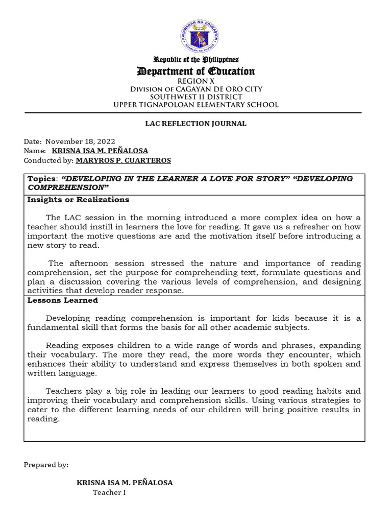 Lac Reflection Journal | PDF | Career & Growth | Wellness