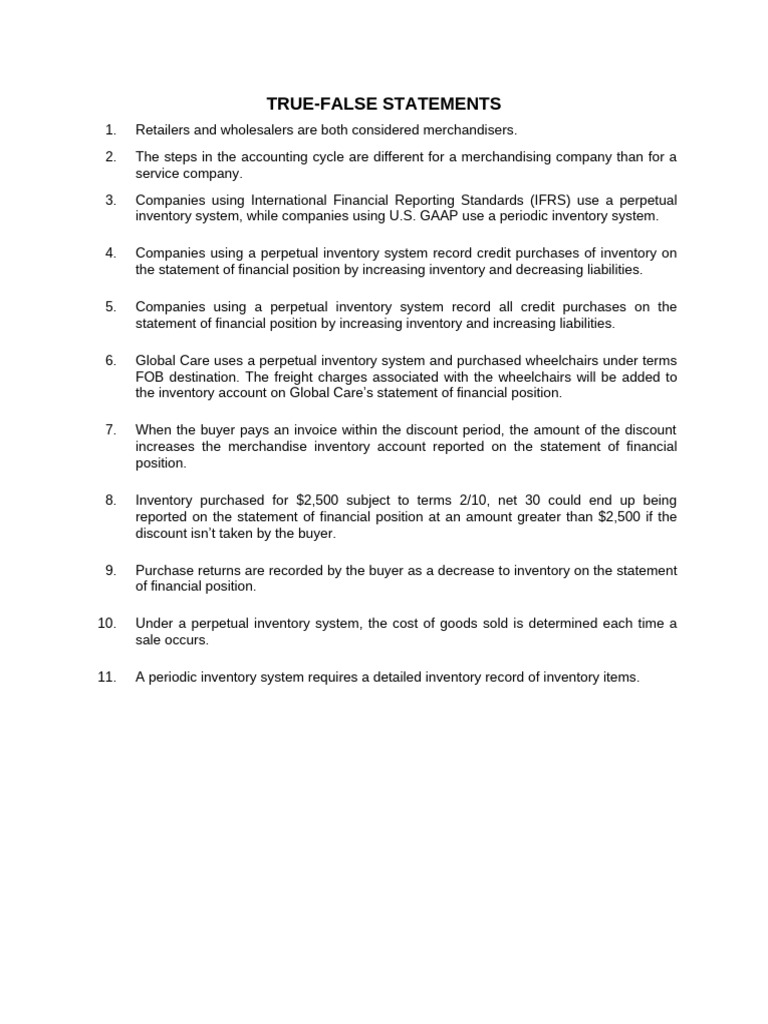 True False Periodic Dan Perpetual System Merchandise | PDF | Income ...