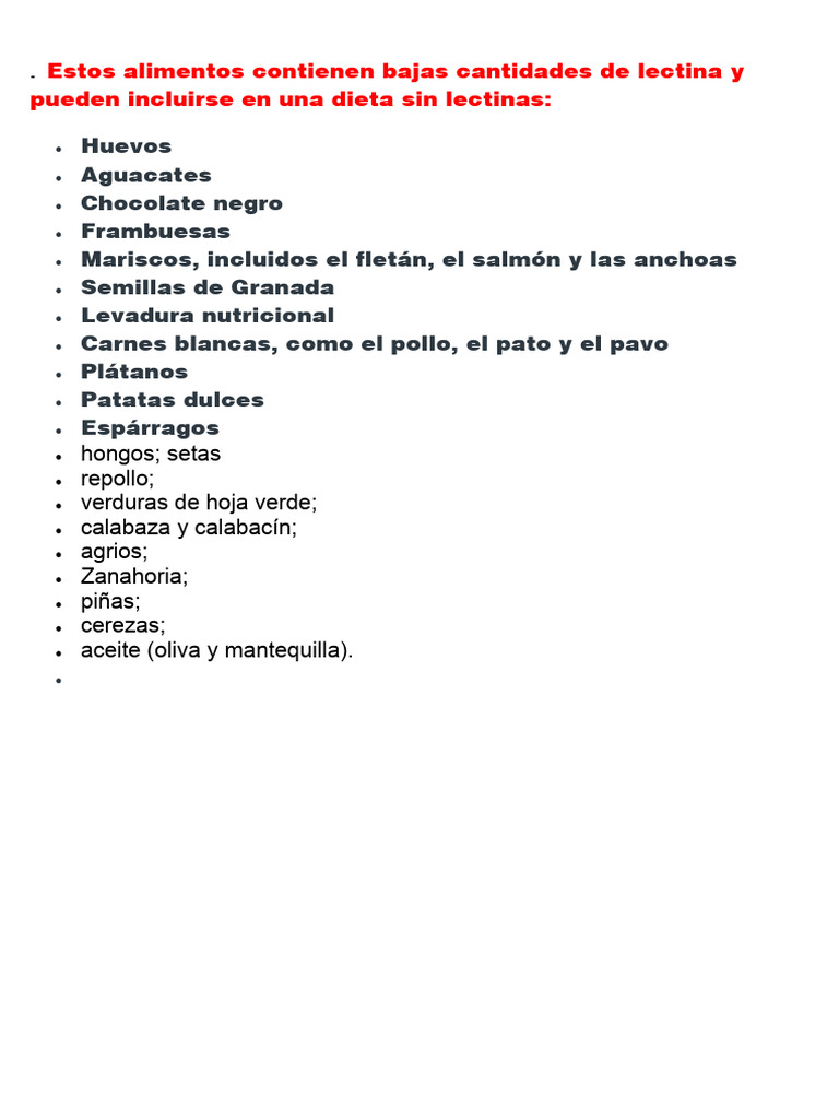 Alimentos con y sin lectinas | PDF