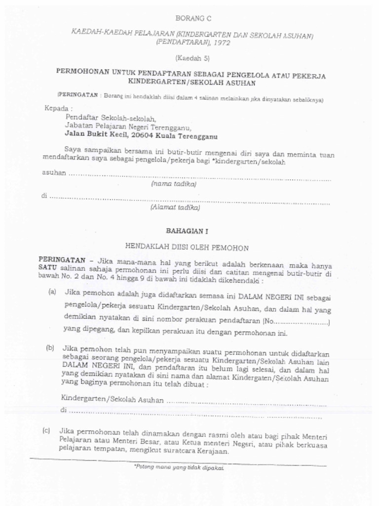 Borang Pendaftaran Pengelola Pekerja Baru Tadika | PDF