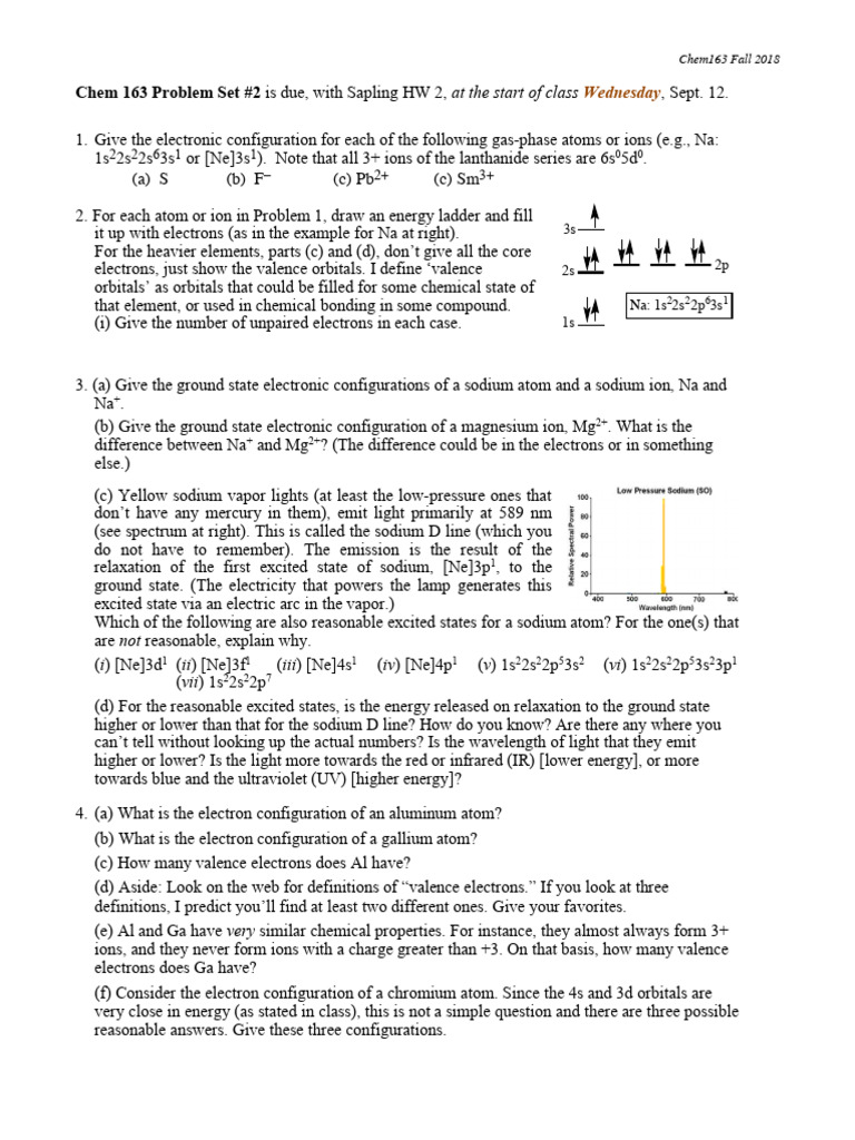 Problem Set 2 Revised 9.10.18, Chem163-Fall18 | PDF | Electron ...