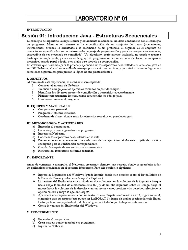 Guia Lab 01 | PDF | Java (lenguaje de programación) | Programación