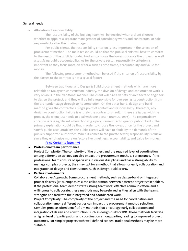 General Needs in Procurement Method | PDF | Procurement | Construction ...