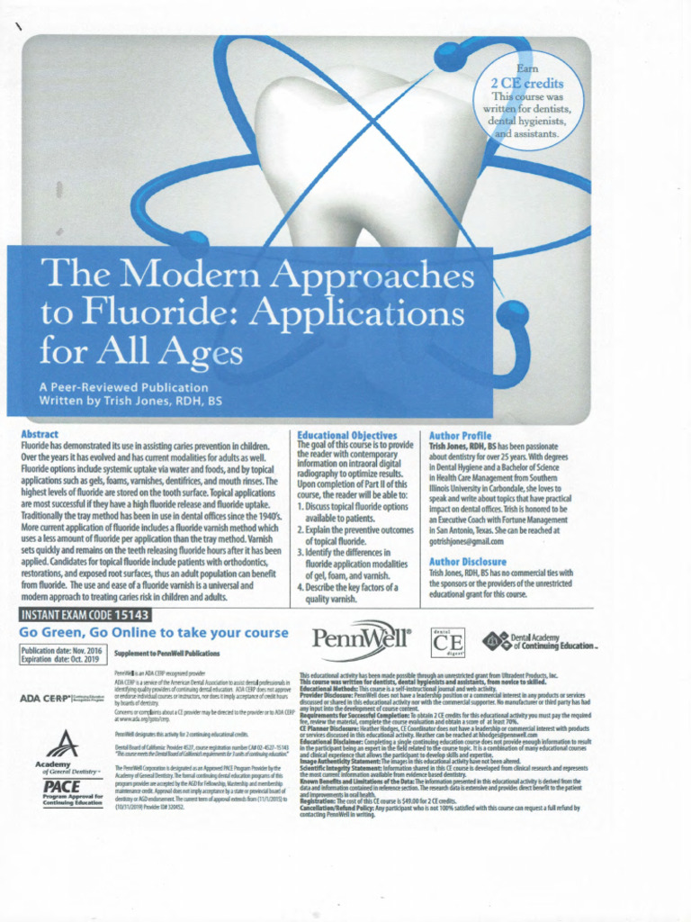 The Modern Approaches To Fluoride - Applications For All Ages | PDF
