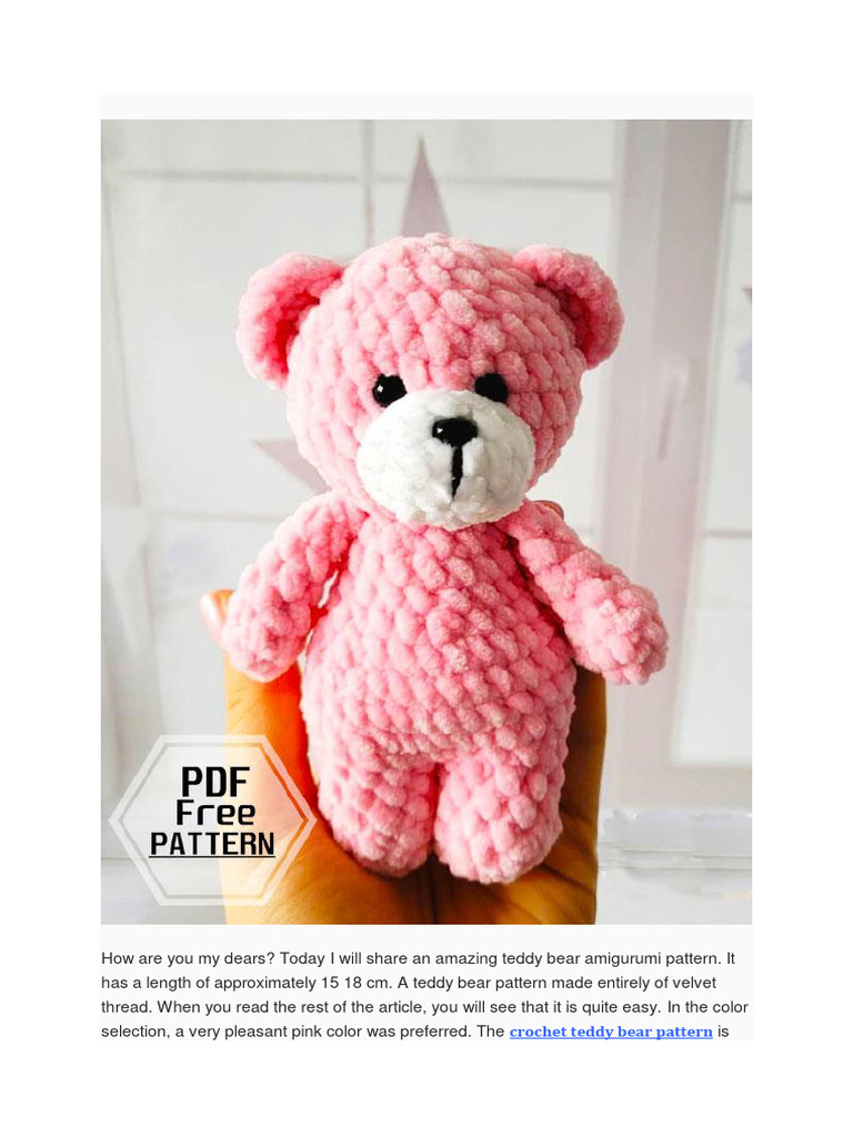 Free Pink Teddy Bear Amigurumi Pattern | PDF | Crochet | Textiles