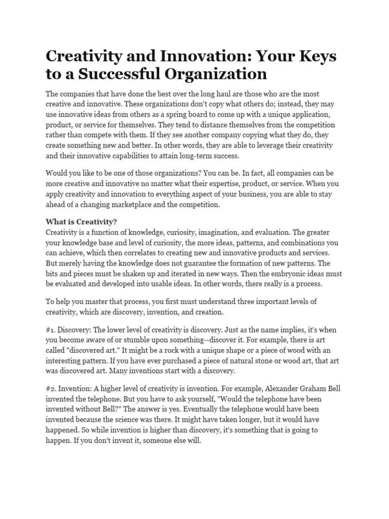 Extra Notes On Creativity and Innovation | PDF | Creativity | Innovation