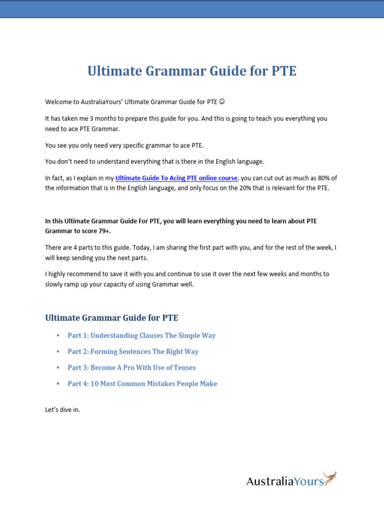 Ultimate PTE Grammar Ultimate Guide | PDF | Perfect (Grammar) | Verb