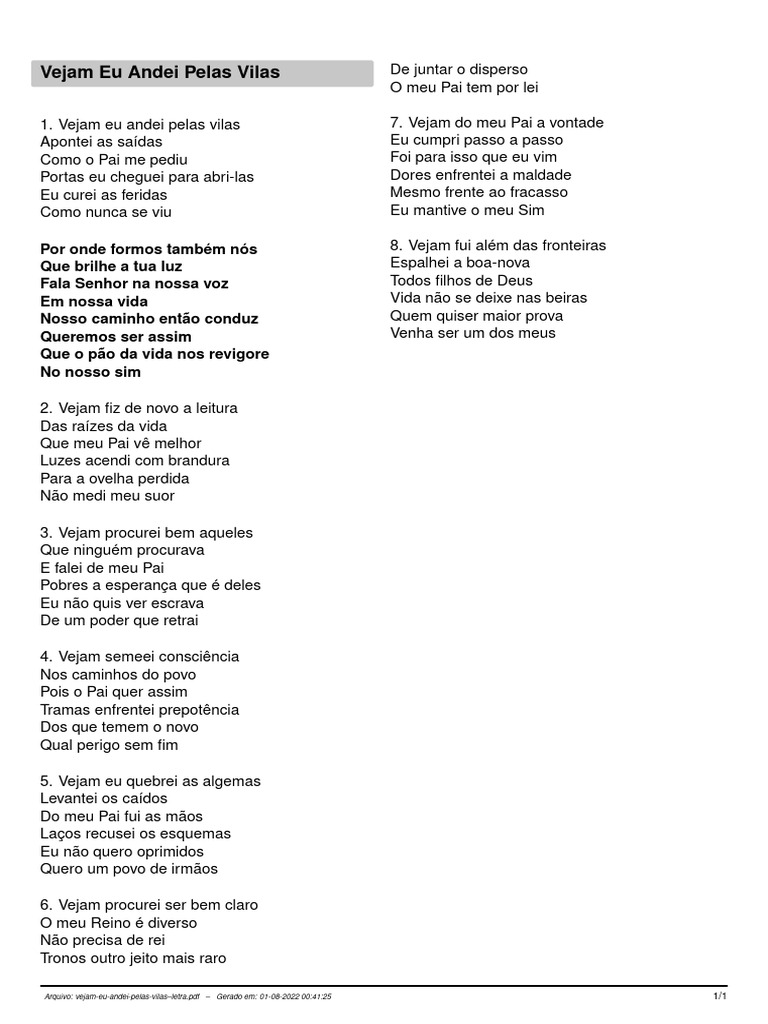 Vejam Eu Andei Pelas Vilas Letra | PDF