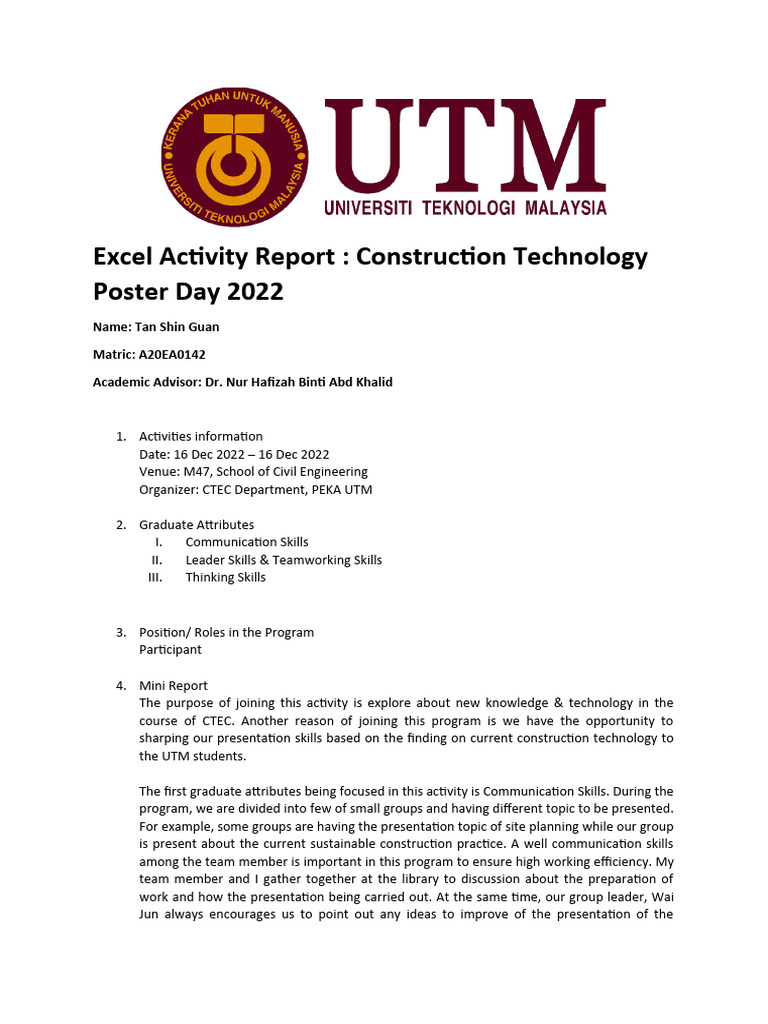 Excel Activity Report CTEC Poster Day | PDF