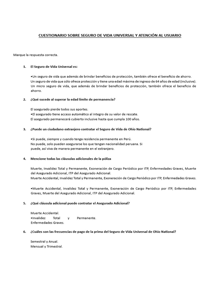 Cuestionario Seguro Vida Universal | PDF | Póliza de seguros | Seguro de vida