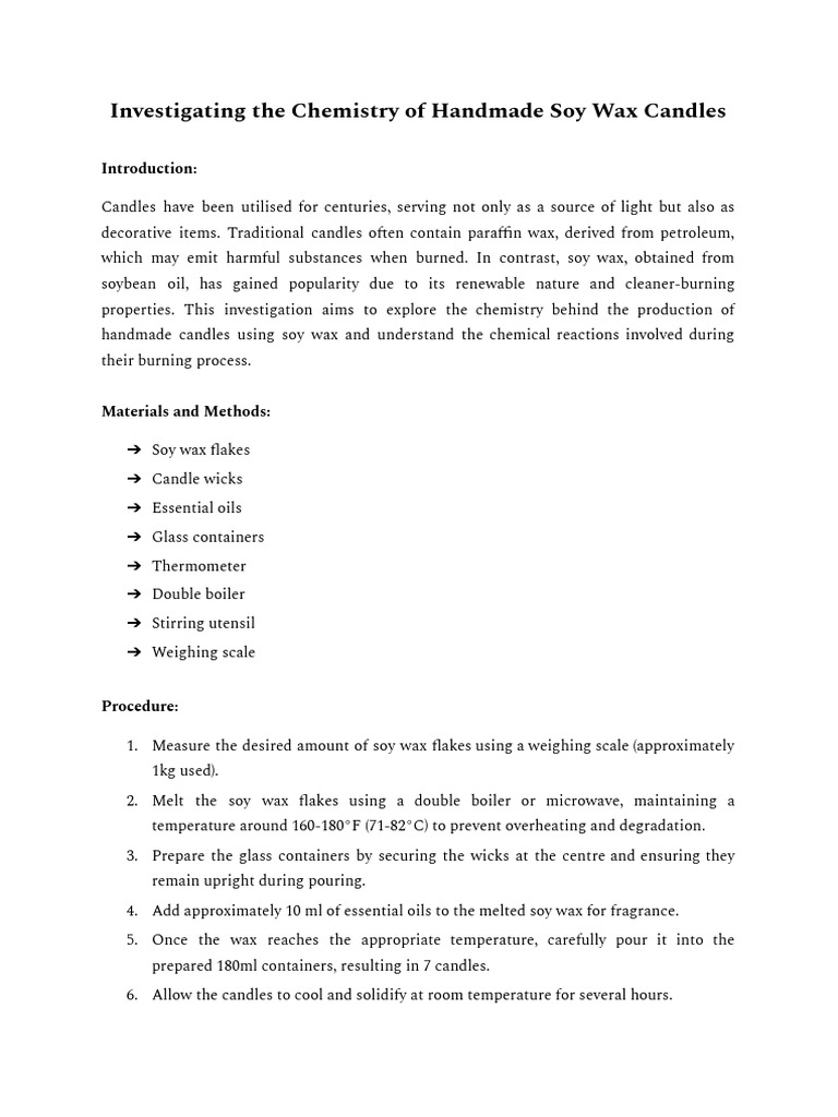 Investigating The Chemistry of Handmade Soy Wax Candles | PDF | Candle ...