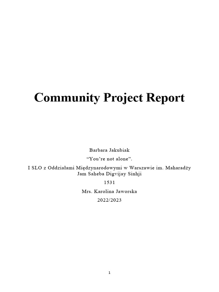 Community Project Report | PDF | Mental Disorder | Communication