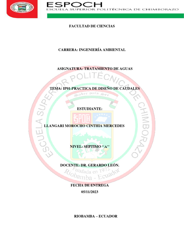 IP01 - Llanagari Cinthia - Informe de Diseño de Muestreo | PDF | Agua | Descarga (hidrología)