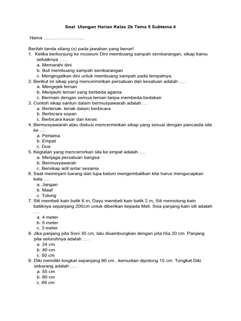 Soal Ulangan Kelas 2B | PDF