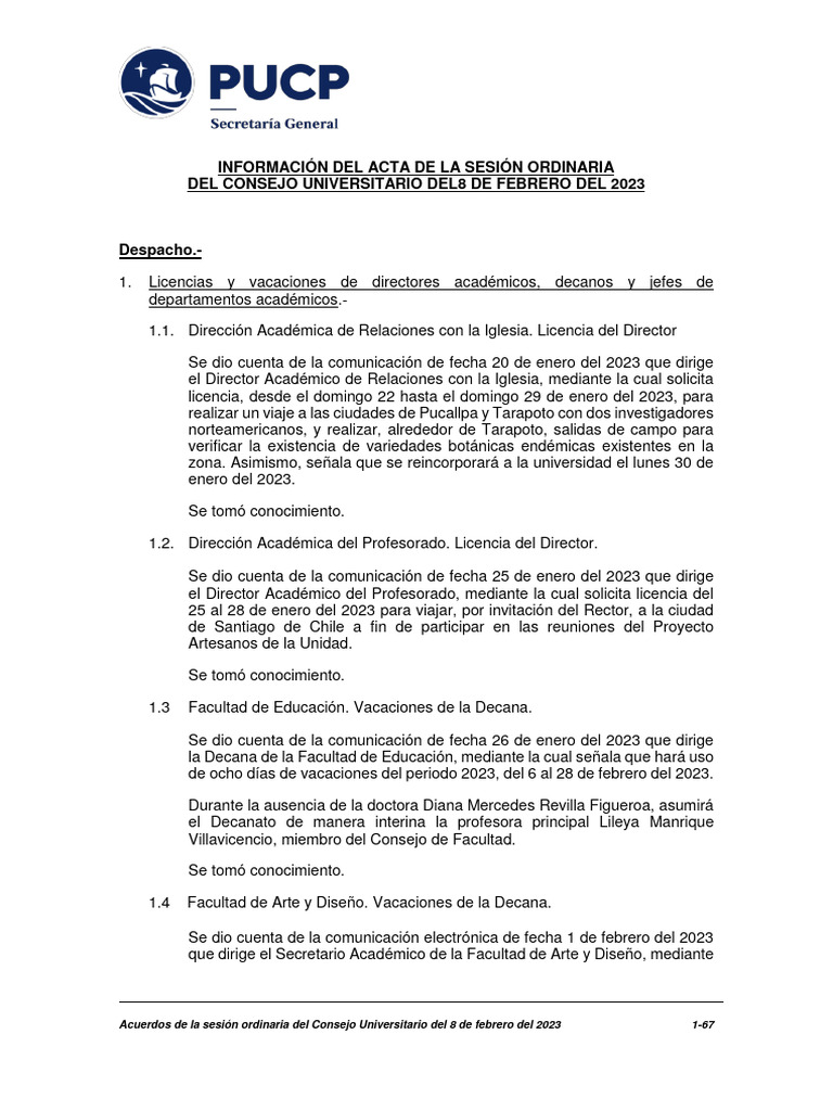 Sesion 3. Informacion Del Acta 8 02 2023 | PDF | Universidad | Doctorado