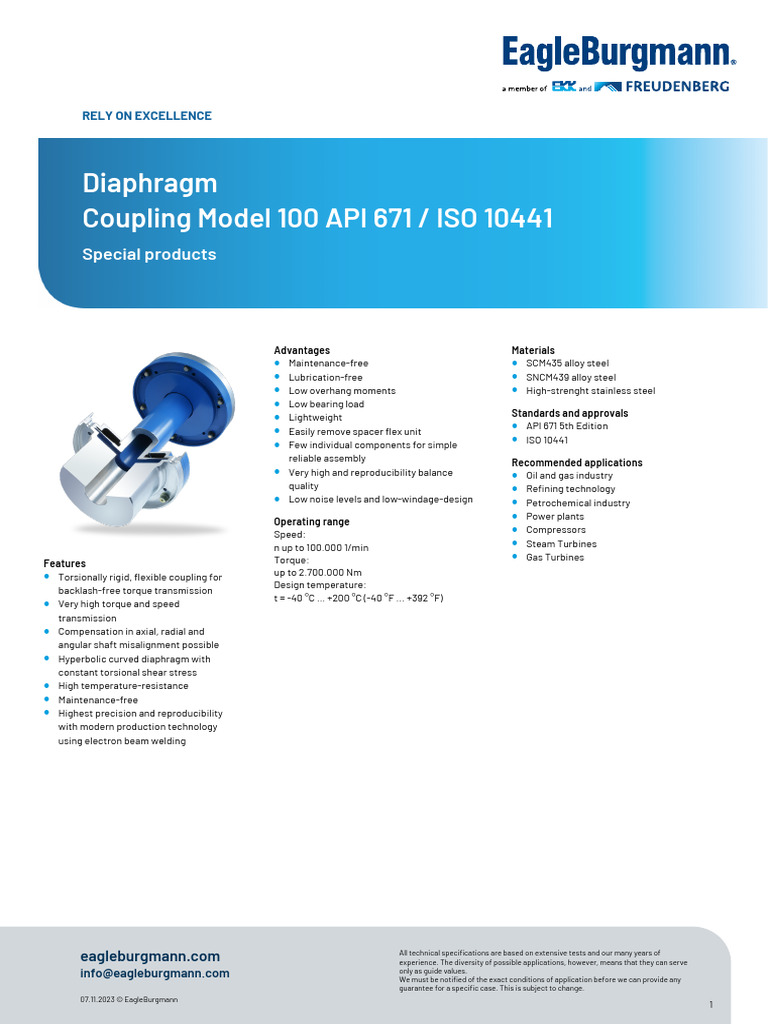 EagleBurgmann - Diaphragm Coupling Model 100 API 671 - ISO 10441 - EN ...
