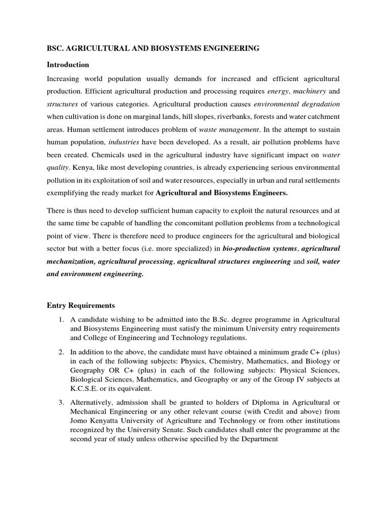 Bsc. Agricultural and Biosystems Engineering | PDF