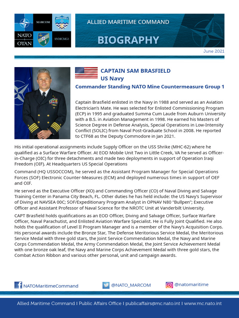 Captain Sam Brasfield's Navy Bio | PDF | United States Navy | Executive ...