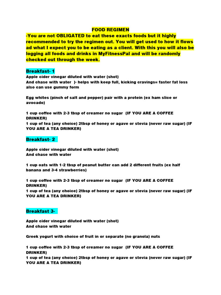 Food Regimen | PDF | Salad | Lunch