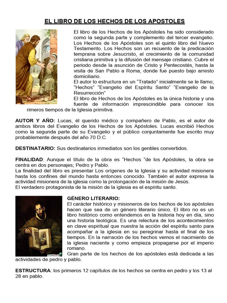 Resumen del Libro de Hechos de los Apóstoles | PDF | Ciencias sociales ...