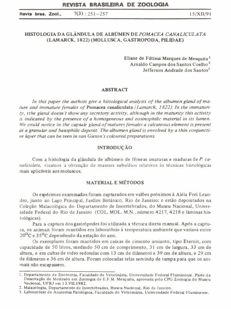Artigo Gastropoda Terrestre Complexo Palial | PDF | Epitélio | Técnicas de laboratório