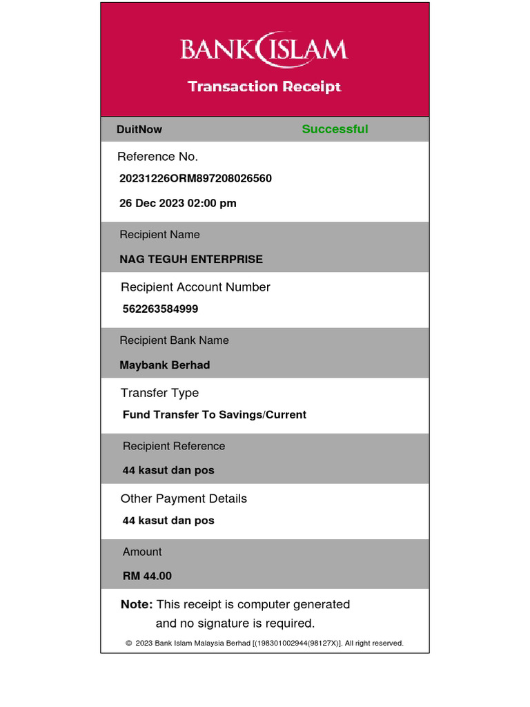 Transaction Receipt 26122023140051 | PDF