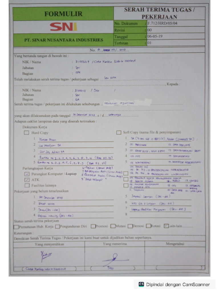 Serah Terima GA (Pak Gito) | PDF