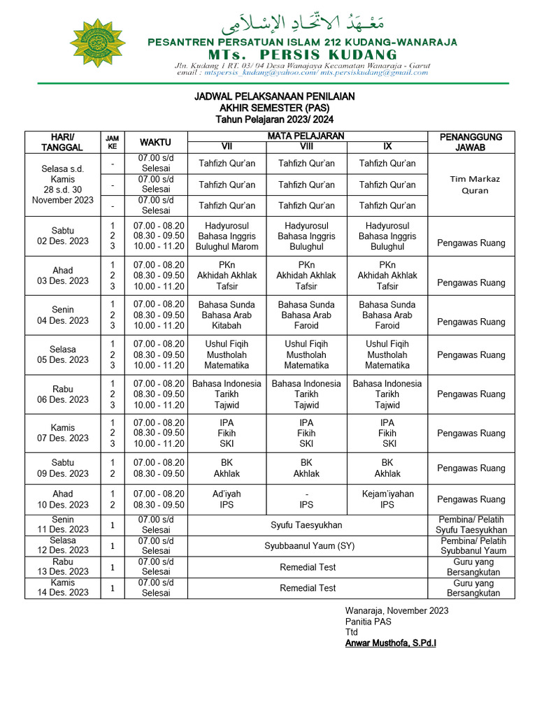 Jadwal PAS 23-24 | PDF
