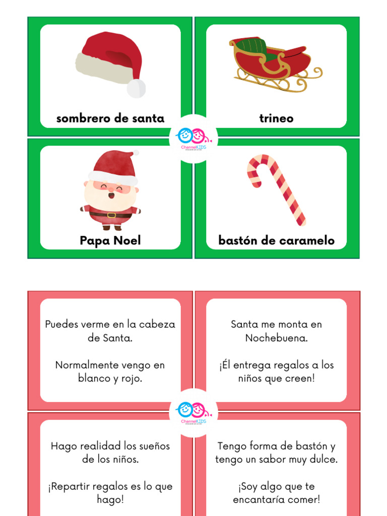 Tarjetas Adivinanzas de Vocabulario Navideño | PDF | Nochebuena | Papá Noel