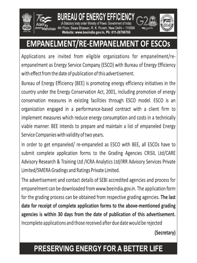 Empanelment Re Empanelment of Esco 2023 English | PDF