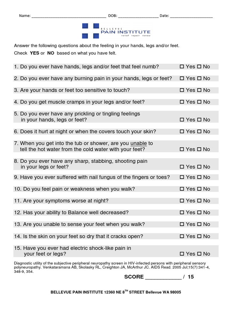 Peripheral Neuropathy Assessment Form | PDF | Pain | Peripheral Neuropathy