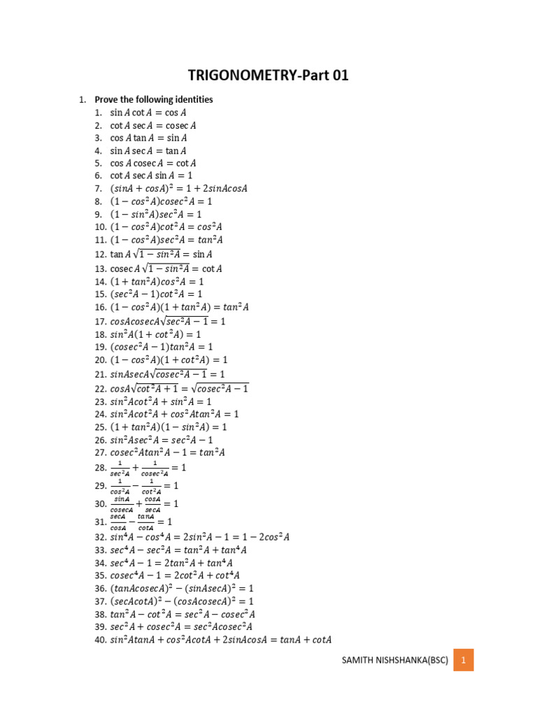 Trignometry Part01 | PDF | Elementary Mathematics | Trigonometric Functions