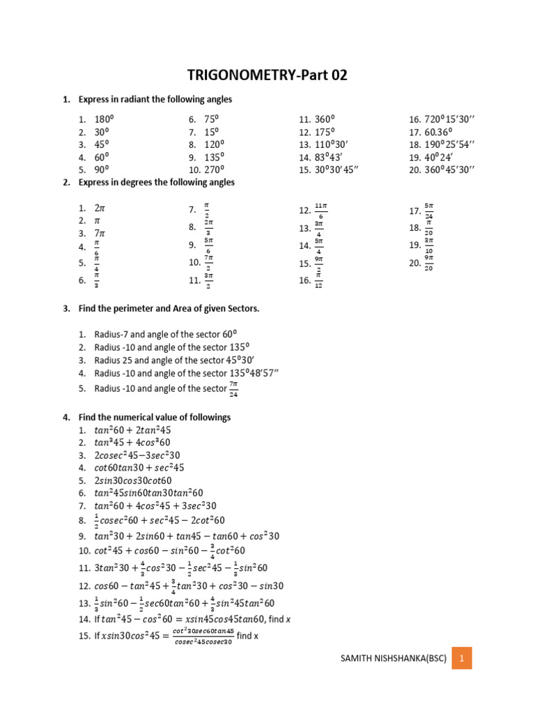 Trignometry Part02 | PDF | Minute And Second Of Arc | Elementary Geometry
