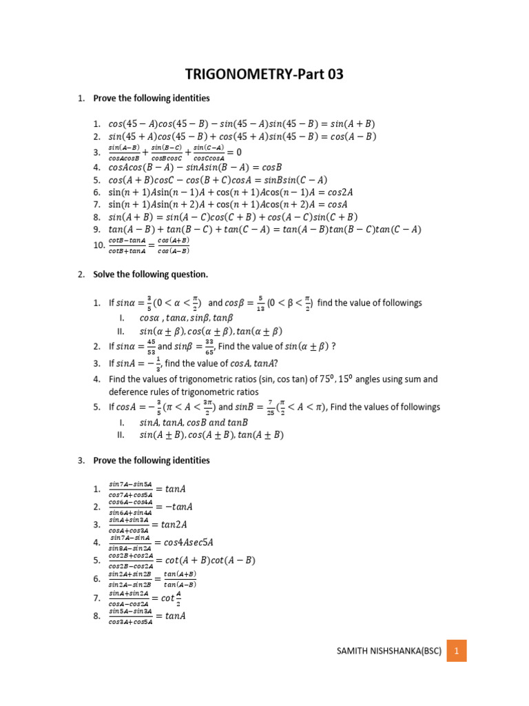 Trignometry Part03 | PDF | Lie Groups | Trigonometry